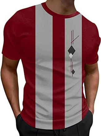 Generic T-shirt ray&eacute; pour homme printemps et &eacute;t&eacute; loisirs sports respirant confortable plage vent rayures couleur t-shirt &agrave; manches courtes, bordeaux, 3XL