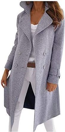 Generic Vestes pour femmes 2026 &agrave; manches longues en laine &agrave; revers couleur unie, gris, XXL