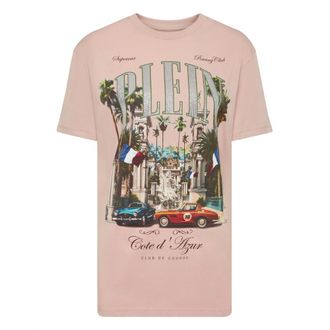Philipp Plein Femme, Tops, Rose, Taille: 40 FR Pure Fit Vintage Racing Strass T-Shirt