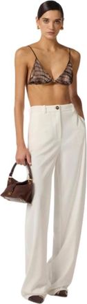Elisabetta Franchi Femme, Pantalons, Blanc, Taille: 38 FR Pantalon Fluide en Cr&ecirc;pe L&eacute;ger
