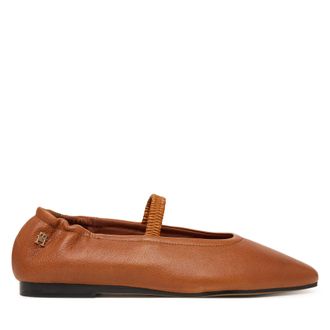 Tommy Hilfiger Ballerinas Tommy Hilfiger Soft Leather Ellastic Ballerina FW0FW09245 Braun