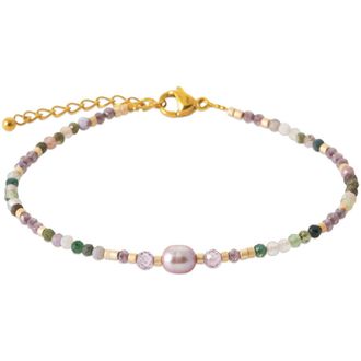 Brillaxis Bracelet acier dor&eacute; et perles multicolores