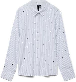 Vero Moda Vmnora Ls T-Shirt Oversize AOP WVN GA Noos, Blanc &eacute;clatant, S Femmes