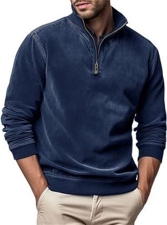 Generic Polo en polaire &agrave; manches longues - Haut thermique avec fermeture &eacute;clair 1/4 - Sweat-shirt confortable - Couleur unie - T-shirt Henley - Hiver - Print