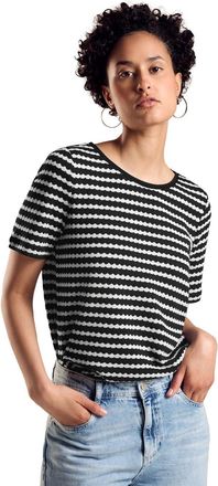 Street One Damen A321782 T-Shirt In Strickoptik, Schwarz, 40 EU