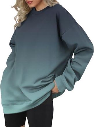 Generic Sweat-shirts pour femmes UK Sweatshirt pour femme Couleur unie Haut surdimensionn&eacute; Col rond Manches longues Automne Hiver D&eacute;contract&eacute; Confortable Auto