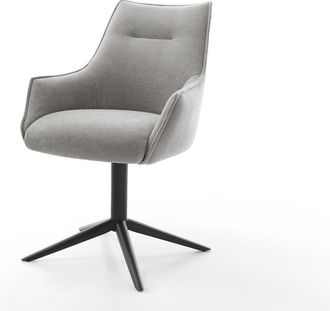 DELIFE Drehstuhl Alja-Flex mit Armlehnen Strukturstoff Soft Grau Fu&szlig;kreuz Schwarz 360&deg; drehbar Wippfunktion Taschenfederkern, Esszimmerst&uuml;hle