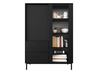 Mirjan24 Standvitrine Ozmi 2D2S, Vitrine mit 2 T&uuml;ren und 2 Schubladen, innen 7 F&auml;cher, Metallf&uuml;&szlig;e, Push to Open, geriffelte Fronten, Vitrinenschrank f&uuml;r Wohnzi