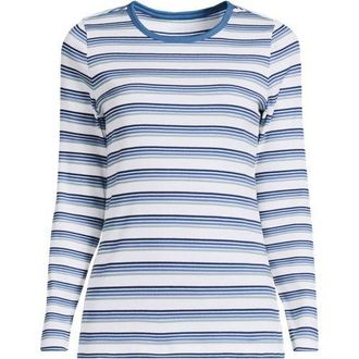 Lands End Langarmshirt aus mikrofeinem Baumwollripp, Damen, Gr&ouml;&szlig;e:48-50 regular, Wei&szlig;, Baumwolle/Elasthan, by Lands End
