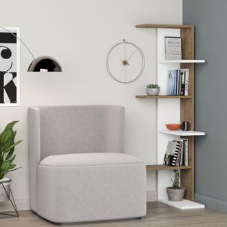 Decortie Decortie Saso Biblioth&egrave;que dangle moderne Pr&eacute;sentoir 5 &eacute;tages autoportant blanc effet ch&ecirc;ne fonc&eacute; 141cm