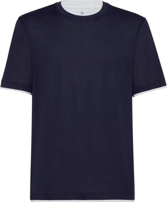 Brunello Cucinelli Homme, Tops, Bleu, Taille: XL T-shirt en soie et coton