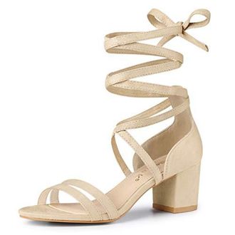Allegra K Sandales Bout Ouvert à Lacets pour Femmes Beige 39
