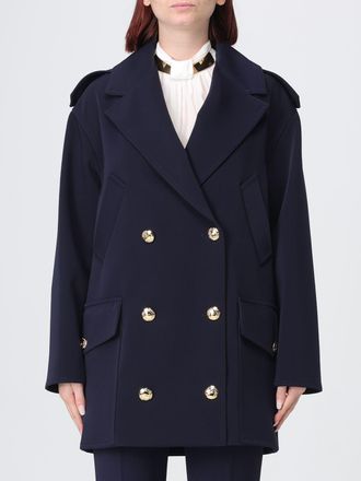 Elisabetta Franchi Manteau crois&eacute; longueur genou en scuba avec boutons m&eacute;talliques