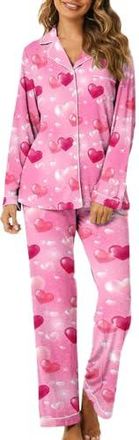 Generic 2026 Ensemble de pyjama pour femme pour la Saint-Valentin 2026 imprim&eacute; &agrave; manches longues pour la Saint-Valentin, Rouge, XXL