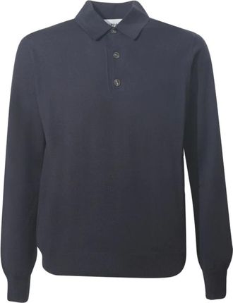 Alpha Studio Polo en laine m&eacute;rinos &agrave; manches longues - Homme - Tops - Bleu - Taille: 3XL