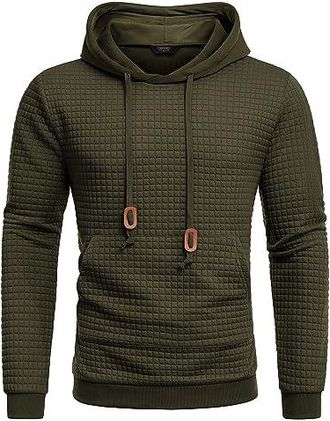 Coofandy Sweat &agrave; capuche gaufr&eacute; pour homme avec poche kangourou, Vert arm&eacute;e., XL