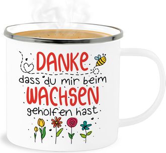 Shirtracer Emaille Becher Blechbecher - Tassen - Danke dass du mir beim Wachsen geholfen hast - Abschied Erzieher Erzieherin - 300 ml - Weiß Silber - für kinderg