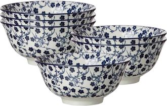 Ritzenhoff & Breker M&uuml;slischale-Set Royal Sakura 6-teilig, &Oslash; 15.5 cm, Runde Schalen aus Porzellan, Orientalisches Dekor, Sp&uuml;lmaschinenfest & Mikrowellengeeignet, Blau-Wei