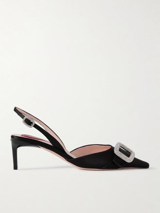 Roger Vivier Dorsay 55 Slingback-pumps Aus Satin Mit Kristallen - Schwarz