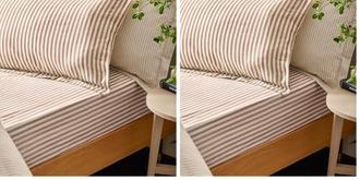 furn. Yard Hebden Kissenbez&uuml;ge aus Baumwolle mit Melange-Streifen, 1 Paar - Pekannuss (Packung mit 2)