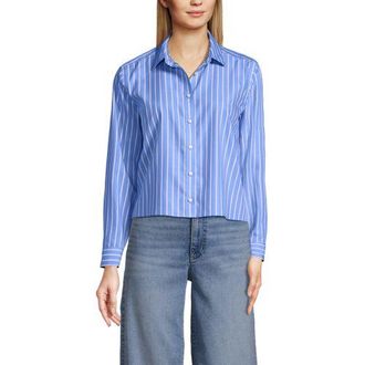 Lands End Kurze, b&uuml;gelfreie Hemdbluse, Damen, Gr&ouml;&szlig;e:48-50 regular, Blau, Baumwolle, by Lands End