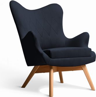 MG Design Ohrensessel aus Samt in Marineblau - Bequemer Polstersessel mit Holzbeinen, hoher R&uuml;ckenlehne & weichem Samtbezug f&uuml;r Wohnzimmer oder Schlafzimme