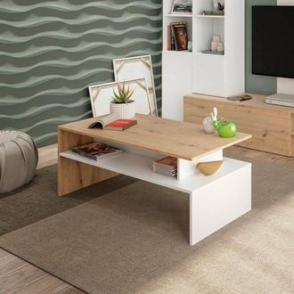 Dmora Couchtisch Vail, Couchtisch, Couchtisch, Niedriger Tisch, 100x50h43 cm, Eichenknoten und glänzendes Weiß