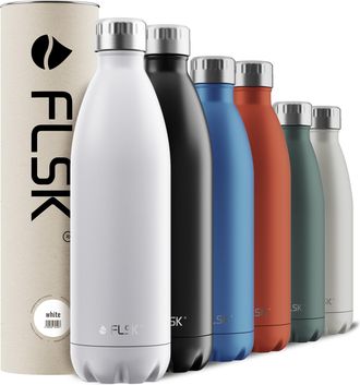 FLSK Edelstahl Next Gen Essentials Trinkflasche (500 ml, 750 ml, 1000 ml) - widerstandsf&auml;hig, kohlens&auml;urefest & sp&uuml;lmaschinengeeignet, inkl. baumfreier Ver