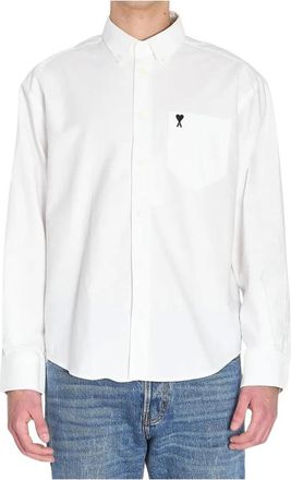 Ami Homme, Chemises, Blanc, Taille: XL Chemise &agrave; manches longues De Coeur Boxy