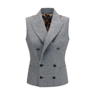 Dolce & Gabbana Prince of Wales Double-Breasted Wool Waistcoat - Gray