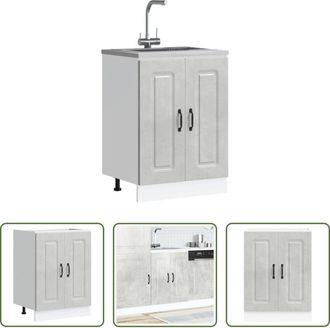 vidaXL Rangement cuisine - Meuble bas pour &eacute;vier Kalmar gris b&eacute;ton bois ding&eacute;nierie