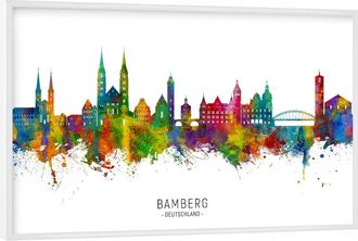artboxONE Poster mit weißem Rahmen 90x60 cm Städte Bamberg Germany Skyline txt - Bild Bamberg bunt Cityscape