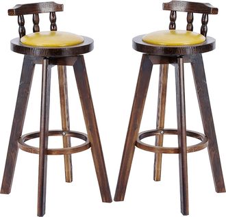 Generic Vintage-Barhocker, gepolsterte Sitzfl&auml;che mit R&uuml;ckenlehne aus PU-Leder, hohe St&uuml;hle f&uuml;r K&uuml;cheninsel, Kneipe, Bistro und Restaurant, Beine aus Massivho