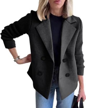 Minetom Blazer Femme &Eacute;l&eacute;gant Veste de Tailleur Costume Manches Longue Bureau Affaires Manteau Automne Hiver Blouson avec Boutons A Noir XXL