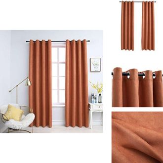 vidaXL Verdunkelungsvorh&auml;nge mit Metall&ouml;sen 2 Stk. Rostbraun 140x245 cm - Rostbraune Vorh&auml;nge - Wohnraumdekoration - Gardinen F&uuml;r Wohnzimmer - Stoffgardine