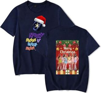 Generic KATSEYE T-shirt graphique de Noël Merch - T-shirt unisexe à manches courtes - EYEKONS - Streetwear décontracté, bleu marine, XS