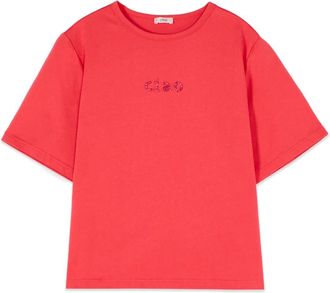Oltre Femme, Tops, Rouge, Taille: 46 FR T-shirt boxy en coton avec broderie de bijoux