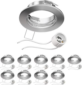 LEDs Com 10 Stück Decken-Einbaurahmen FERE Einbaurahmen chrom matt (LED/Halogen/GU10/MR16/PAR16/50mm) inkl. GU10 Fassung