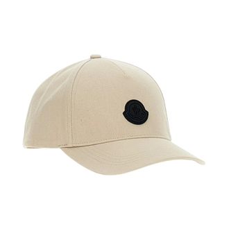 Moncler Homme, Accessoires, Beige, Taille: ONE Size Logo Patch Cotton Gabardine Baseball Cap