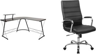 Flash Furniture L-f&ouml;rmiger 181,6 cm Computer,Heimb&uuml;ro-Eckschreibtisch,Gaming-Schreibtisch,Legierter Stahl,schwarz,1 St&uuml;ck,B&uuml;rostuhl mit hoher R&uuml;ckenlehne-Bequemer Sch