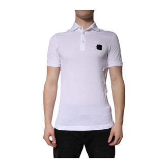Dolce & Gabbana Polo-Shirt aus Baumwoll-Piqu&eacute; mit DG-Patch - - Tops - Herren - Wei&szlig; - XS
