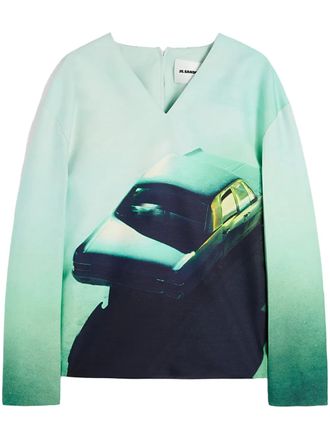 Jil Sander Oberteil mit grafischem Print - Grün