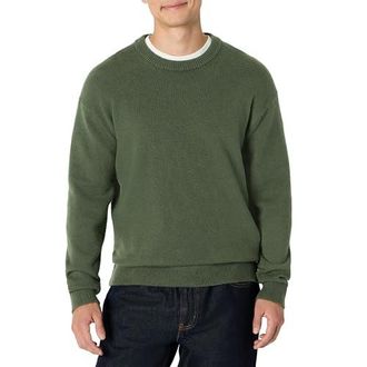 Amazon Essentials (S&eacute;lection de Demi) Pull &agrave; Col Rond Textur&eacute; en Coton M&eacute;lang&eacute;, Coupe D&eacute;contract&eacute;e Homme, Olive Fonc&eacute;, M