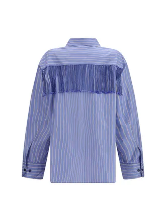 Andamane Womens Miley Fringed Oversized Shirt Light Blue-Saffron Cotton Blue/saffron