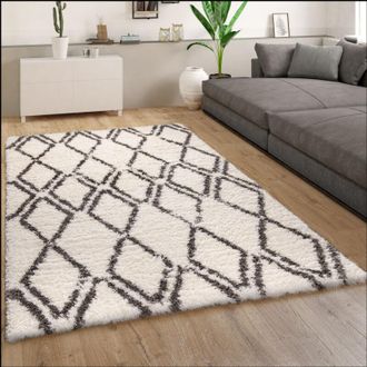 Paco Home Paco Home - Tapis Shaggy Tapis De Salon Poil Long Look Vintage Scandinave Gris Blanc Cassé 160x230 cm