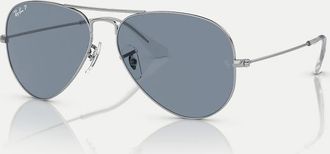 Ray-Ban Aviator - Klassische Pilotensonnenbrille in Silber mit blauen, polarisierten Gl&auml;sern