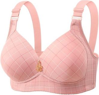 Generic Soutien-gorge confortable sans fil &agrave; bonnets souples pour femme avec imprim&eacute; &agrave; carreaux, sous-v&ecirc;tements rembourr&eacute;s sans armatures | Larges bretelles r