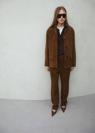 Mango Pantalon droit en cuir tabac - Femme - 32 - MANGO