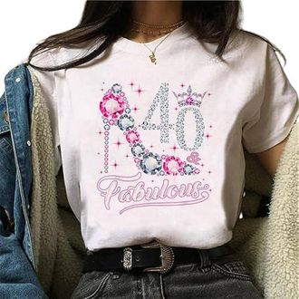 Keephen 40&egrave;me Anniversaire T-Shirts Femmes 40 Ans Anniversaire Dr&ocirc;le Lettre Impression 3D T-Shirt &Eacute;t&eacute; Casual Manches Courtes Tee Tops