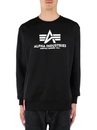 Alpha Industries Pull - Coupe Droite - Col Ras du Cou - Manches Longues Homme - Noir - Large
